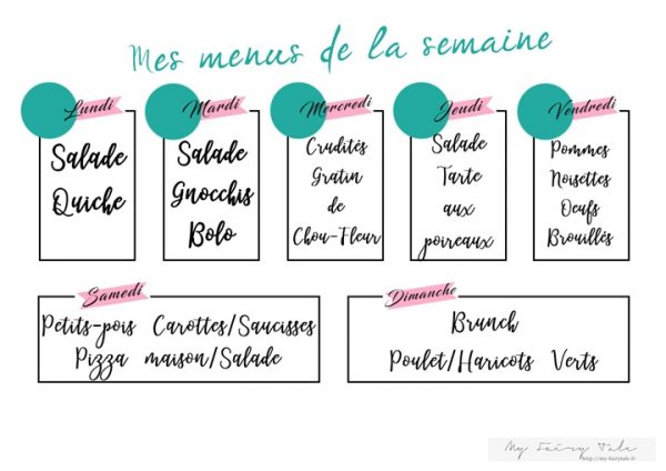 Notre planning des menus de la semaine