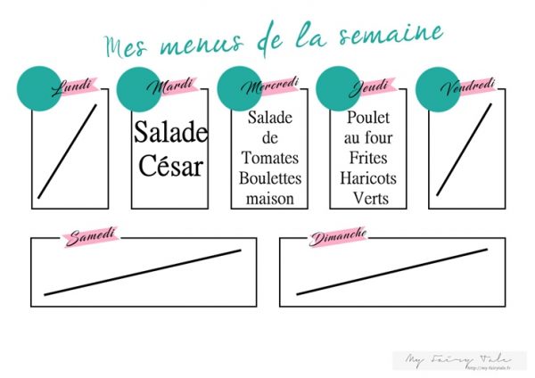 Notre planning des menus de la semaine
