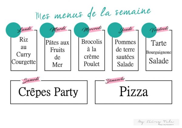 Notre planning des menus de la semaine
